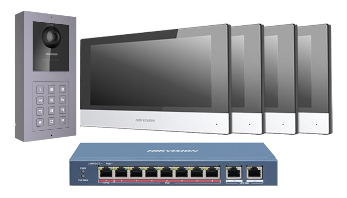 Hikvision Kit-4-PoE four way wired IP video intercom system