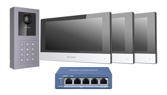 Hikvision Kit-3-PoE three way wired IP video intercom system