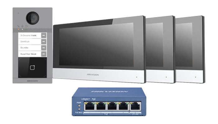Hikvision Kit-3-PoE three way wired IP video intercom system