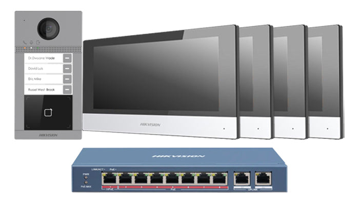 Hikvision Kit-4-PoE four way wired IP video intercom system
